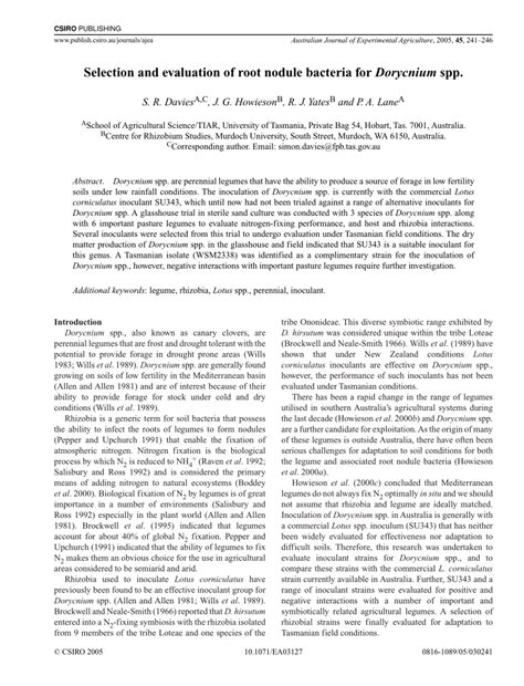 Pdf Selection And Evaluation Of Root Nodule Bacteria For Dorycnium Spp