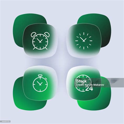 시간 설정 아이콘입니다 시계 시계 주위 벽 시계 모래 시계 알람 시계 알림 스톱워치 시간 관리 개념입니다 유리 형태 스타일 벡터 선 아이콘 0명에 대한 스톡 벡터 아트 및