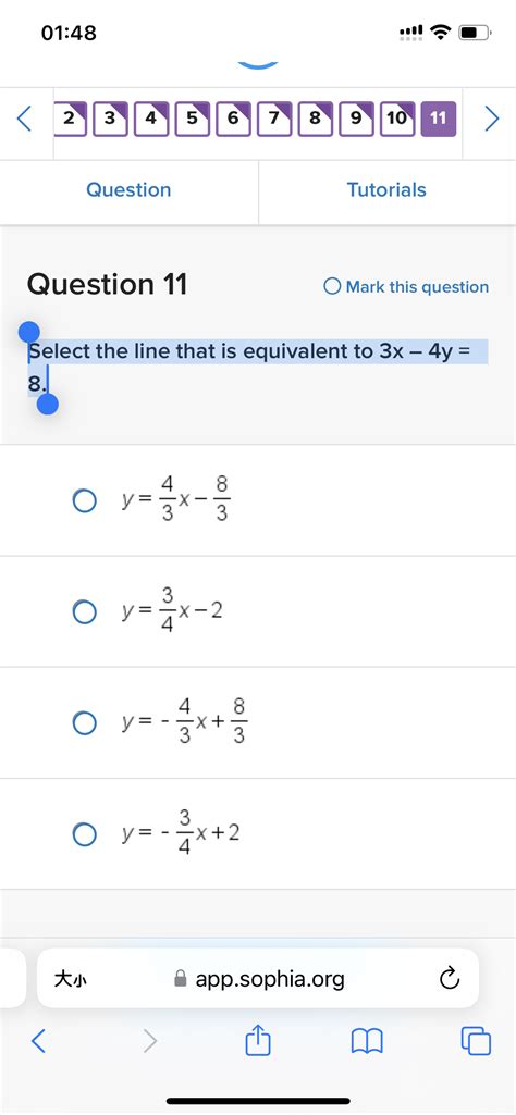 solved question 11select the line that is equivalent to