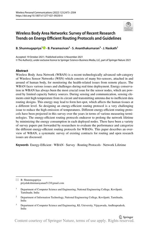 Wireless Body Area Networks Survey Of Recent Research Trends On Energy