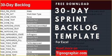 agile project management templates free of 30 day sprint backlog
