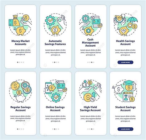 Set Of Mobile App Screens For Onboarding Different Types Of Savings