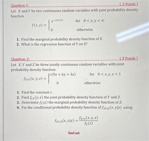 Solved Question 1 2 Points Let X And Y Be Two Continuous