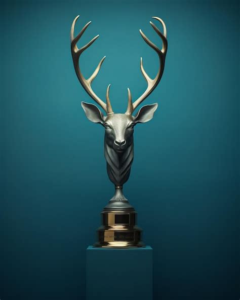 Premium Ai Image A Trophy With A Deer Head On Top Of A Pedestal