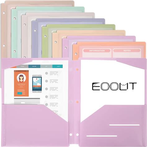 Amazon Com EOOUT Plastic 3 Hole Punch Folders With Clear Front Pocket And Content Sheets 8