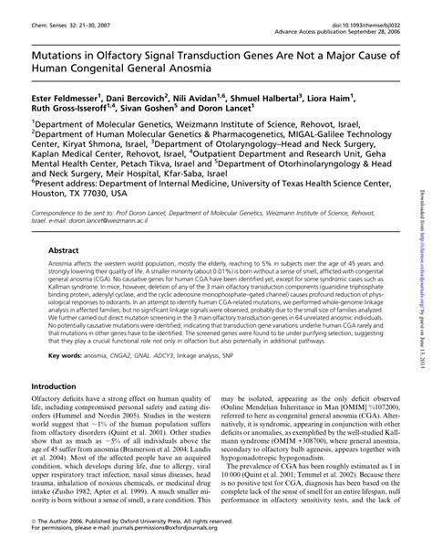 Pdf Mutations In Olfactory Signal Transduction Genes Are Not A Major