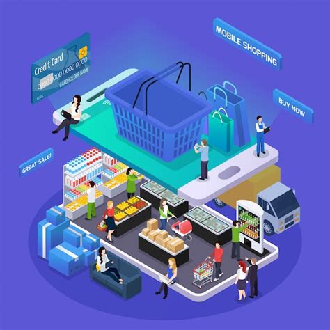 아이소 메트릭 온라인 쇼핑 일러스트 무료 벡터
