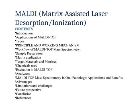 Maldi Tof Introduction And Its Applications Ppt