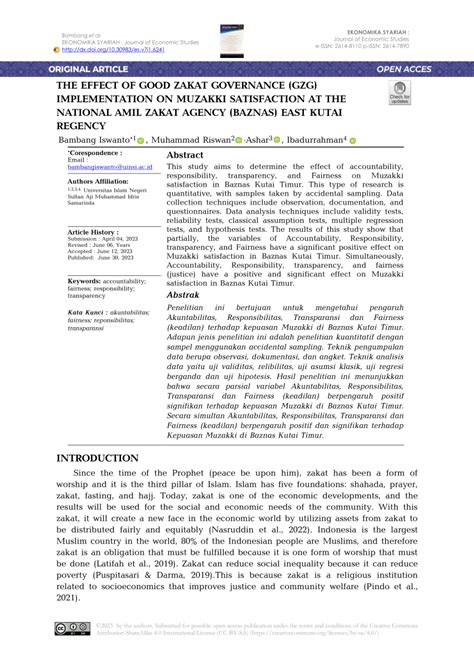 Pdf The Effect Of Good Zakat Governance Gzg Implementation On Muzakki Satisfaction At The