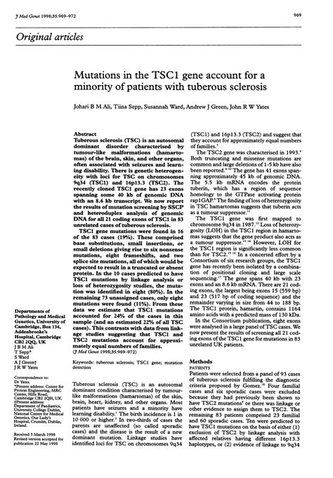 Mutations In The Tsc1 Gene Account For A Minority Of Patients With Tuberous Sclerosis Pmc