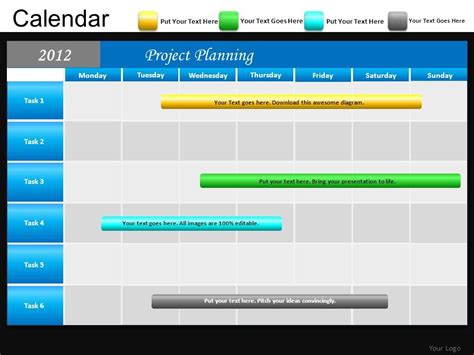 blue calendar 2012 powerpoint presentation slides db templates