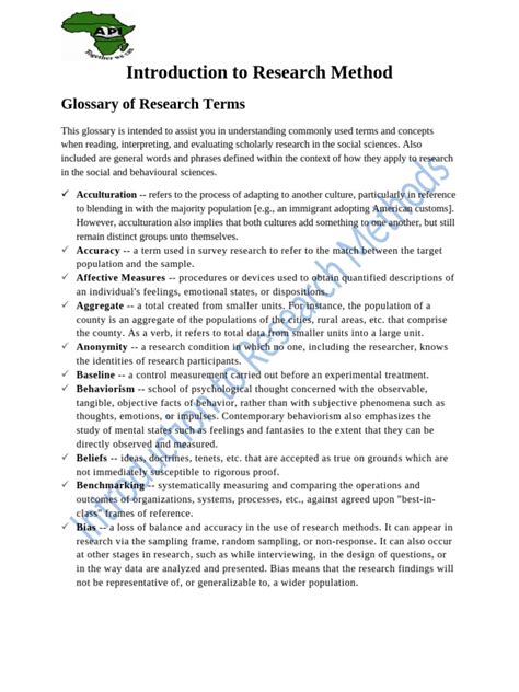 Summarized Bph Introduction To Research Method Terminology Pdf Statistics Methodology