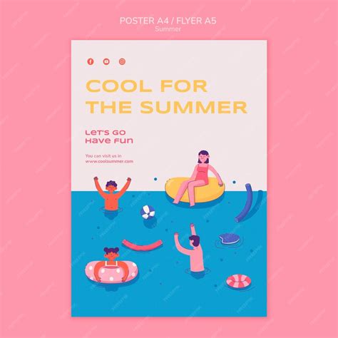 수영장에서 사람들과 여름 수직 포스터 템플릿 무료 Psd 파일