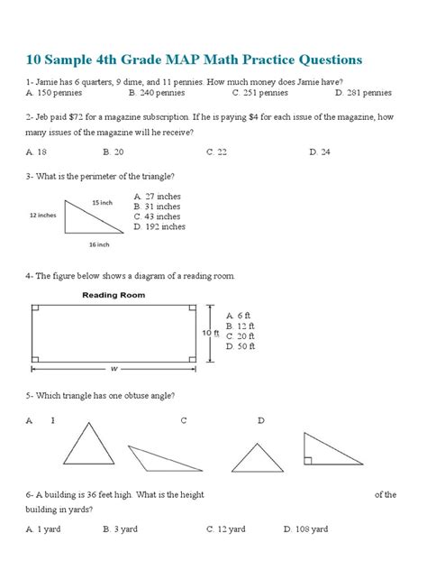 10 Sample 4th Grade Map Math Practice Questions Pdf Triangle