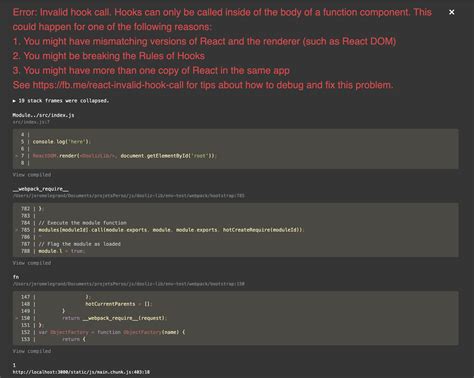 Webpack How Can I Use React Hooks In A Reactjs Library Dev Environment Stack Overflow