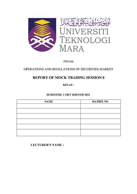 Report Mock Trading Fin Operations And Regulations Of Securities Market Report Of Mock Trading