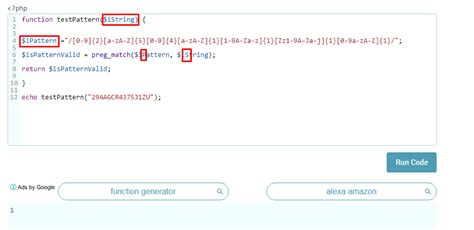converting this javascript regex validation function to php code