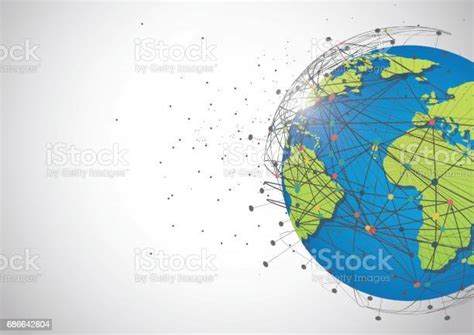 글로벌 네트워크 연결입니다 세계 지도 포인트와 라인 구성의 개념은 글로벌 비즈니스 벡터 일러스트 레이 션 3차원 형태에 대한