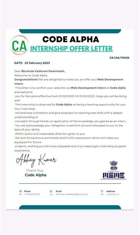 Vaishnavi Bhurkule On Linkedin Webdevelopment Codealpha