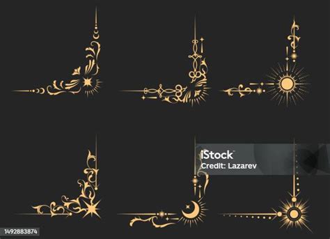 타로 스타일의 신비로운 모서리와 프레임 테두리 마술 배너와 점성술 장식 난해한 삽화 벡터 프레임에 대한 스톡 벡터 아트 및 기타