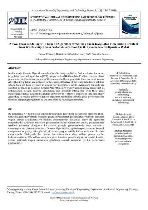 Pdf A Two Phase Modeling With Genetic Algorithm For Solving Exam