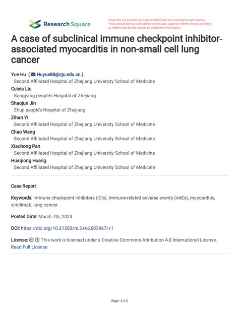 Pdf A Case Of Subclinical Immune Checkpoint Inhibitor‐associated Myocarditis In Non Small Cell