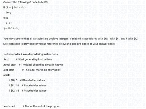 Solved Convert The Following C Code To Mips If I J Andand I