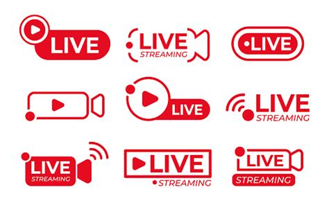 라이브 스트리밍 버튼 아이콘 집합입니다 흰색 배경에 고립 된 소셜 미디어에 대한 온라인 라이브 스트리밍 Buton 기호 모음 Live Event에 대한 스톡 벡터 아트 및