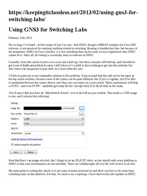Switching Labs Using Gns3 For Switching Labs Pdf Computer
