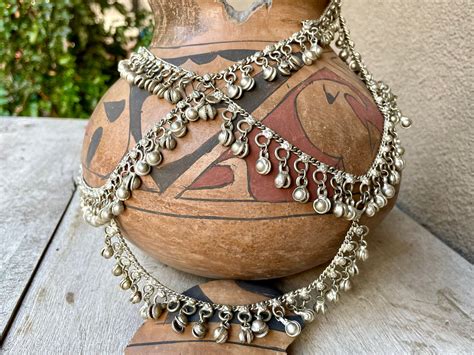 Vintage Silver Tone Tribal Bib Necklace Chainmail W Small Bells Gypsy