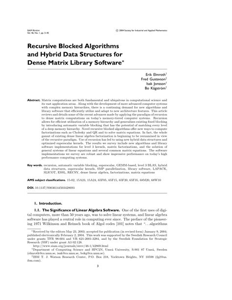 Pdf Recursive Blocked Algorithms And Hybrid Data Structures For Dense Matrix Library Software