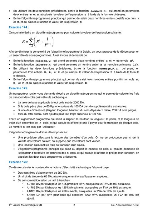 SOLUTION Exercices Suppl Mentaires Sur Les Proc Dures Et Les Fonctions Pour La Plateforme