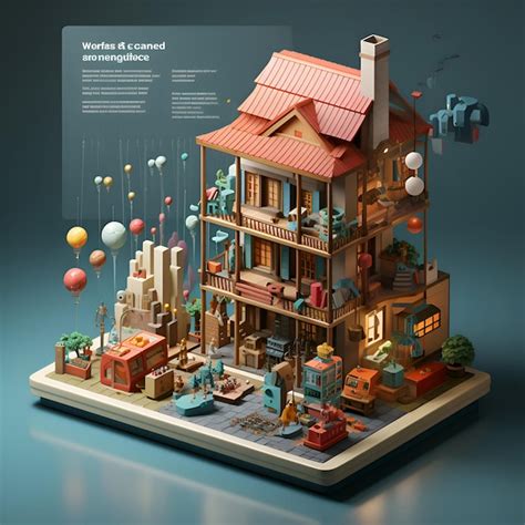 Premium Photo 3d Isometric Illustration Of A Wooden House With A Chimney