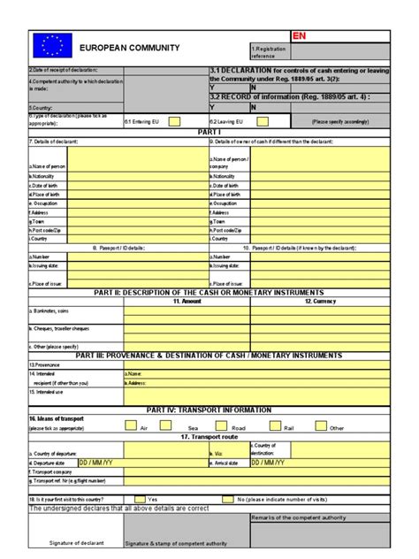 Declaration Form En Currency Money