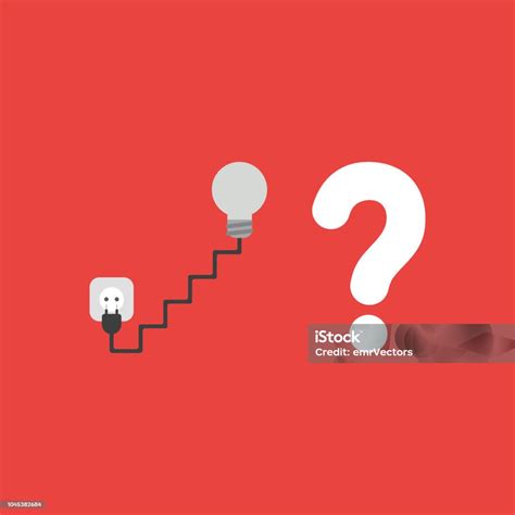 계단 케이블 플러그와 콘센트 붉은 바탕에 물음표와 함께 회색 전구의 벡터 아이콘 개념 개념에 대한 스톡 벡터 아트 및 기타