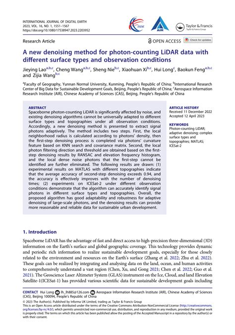 Pdf A New Denoising Method For Photon Counting Lidar Data With
