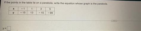 solved if the points in the table lie on a parabola write