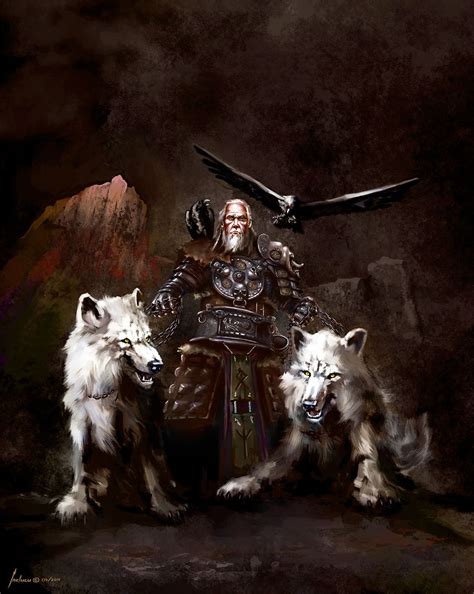 Odin Along With His Wolves Geri And Freki And His Ravens Huginn And Muninn Meaning Thought