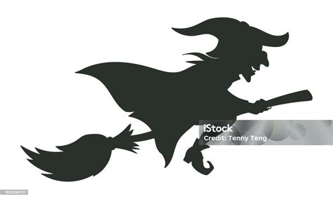 만화 비행 마녀 실루엣입니다 빗자루를 타고 날아다니는 마녀 할로윈 마법 캐릭터 무서운 마녀 인물 플랫 벡터 일러스트레이션 10월에 대한 스톡 벡터 아트 및 기타 이미지