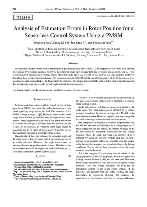 Pdf Analysis Of Estimation Errors In Rotor Position For A Sensorless