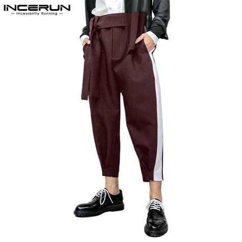 Incerun กางเกงขายาวลําลอง เอวยางยืด ผูกเชือก แฟชั่นสําหรับผู้ชาย Shopee Thailand