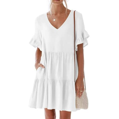 Summer Dress For Women Plus Size Ruffled Short Sleeve Solid Color