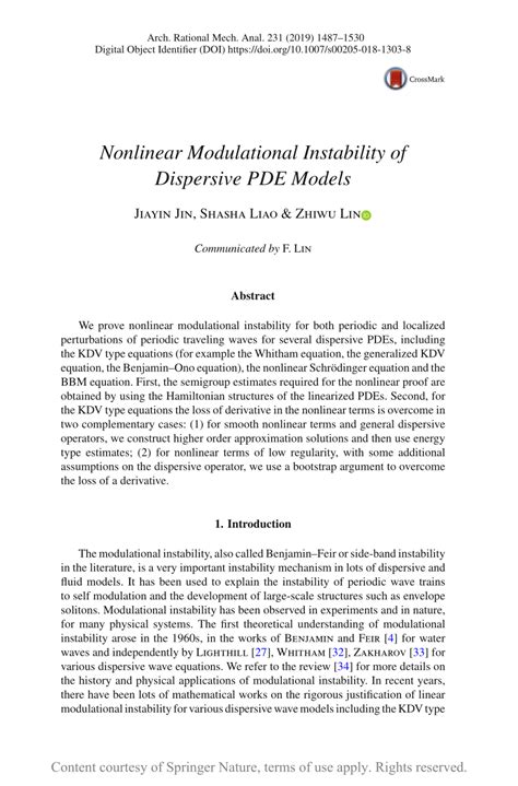 Nonlinear Modulational Instability Of Dispersive PDE Models Request PDF