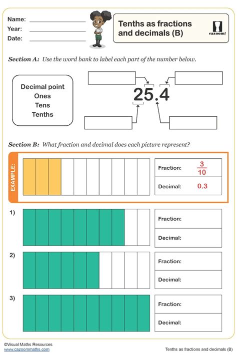 Tenths As Fractions And Decimals Worksheet For Enhanced Comprehension