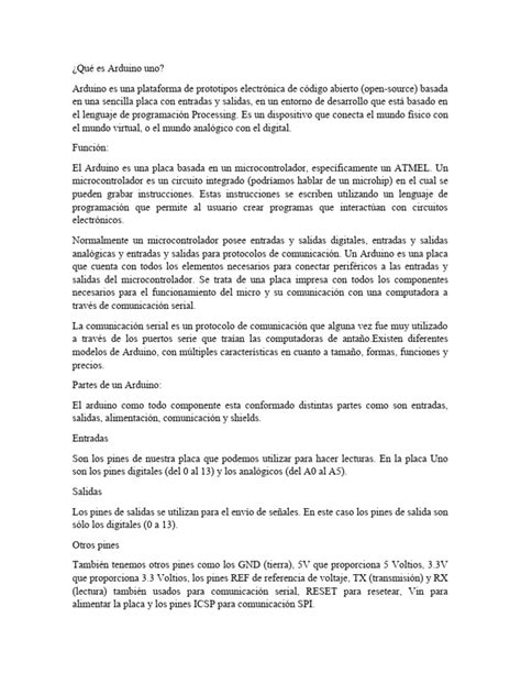 Qué Es Arduino Uno Pdf Arduino Microcontrolador
