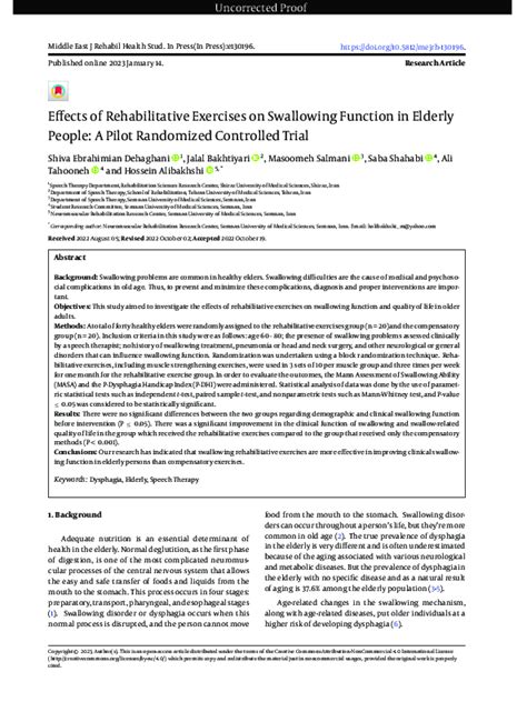 Pdf Effects Of Rehabilitative Exercises On Swallowing Function In Elderly People A Pilot