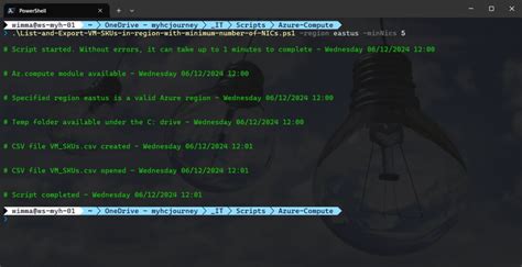 using an azure powershell script to list and export azure vm skus by region with minimum nics