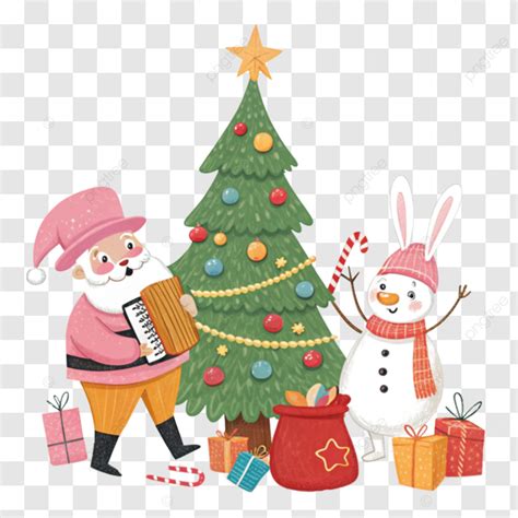 장식된 나무가 특징인 축제 크리스마스 장면 크리스마스 트리 산타 클로스 선물 상자 Png 일러스트 및 이미지 에 대한 무료 다운로드 Pngtree