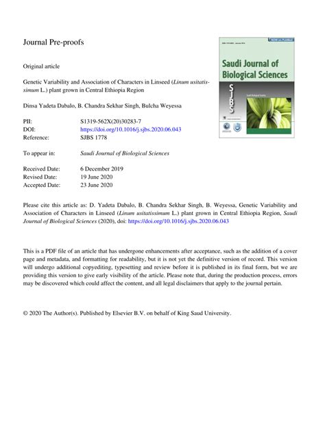 pdf genetic variability and association of characters in linseed