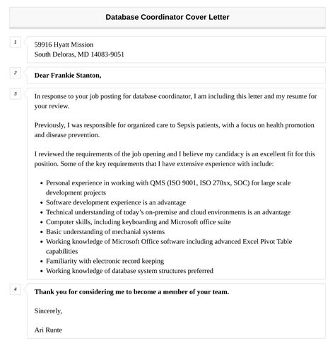 Database Coordinator Cover Letter Velvet Jobs